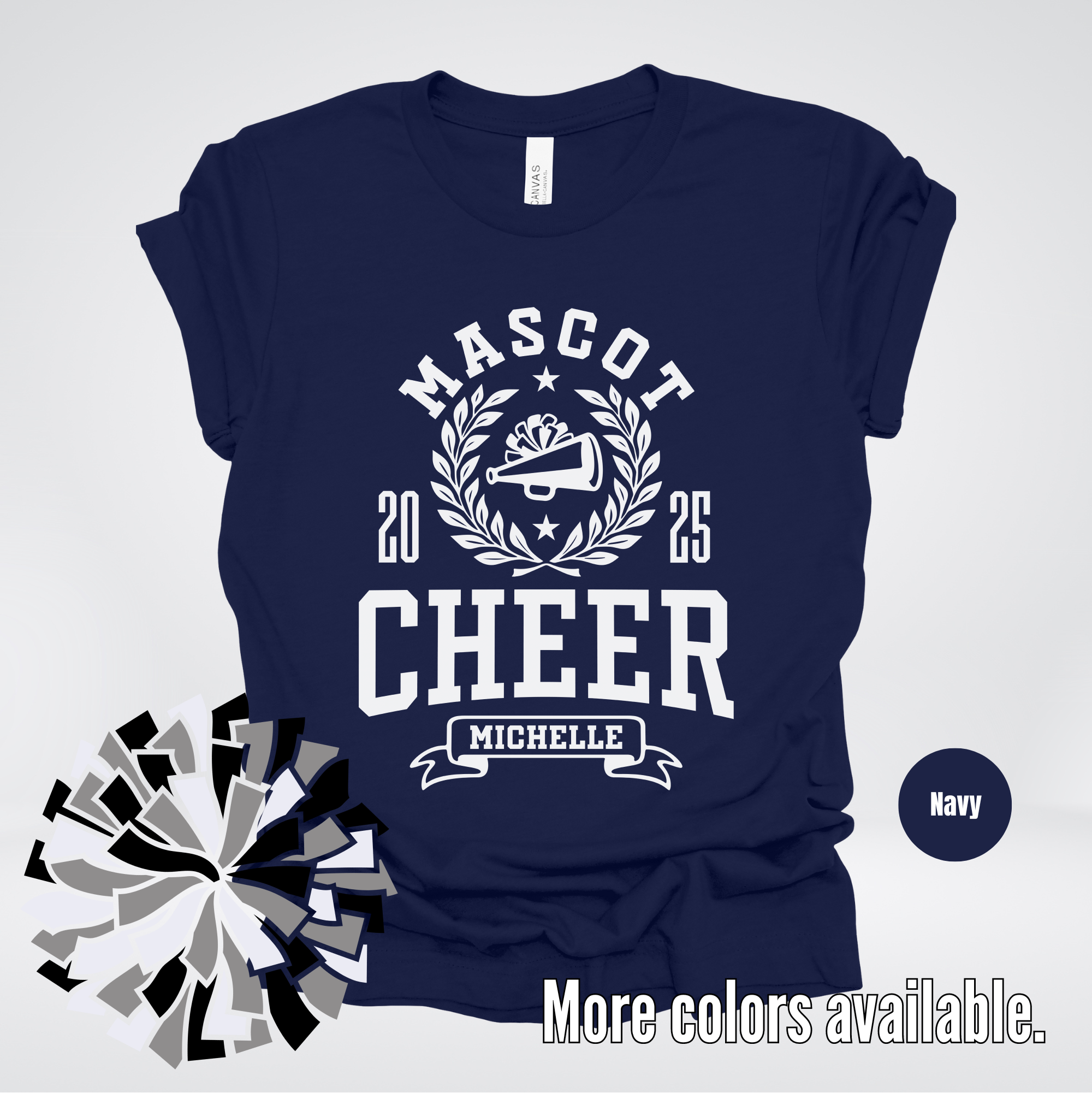 Custom Mascot, Year, & Name – White - Cheer Design 04 T-Shirt – Prime ...